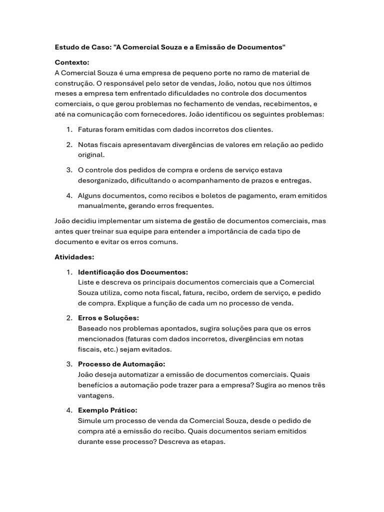 Estudo de Caso Documentos Comerciais | PDF