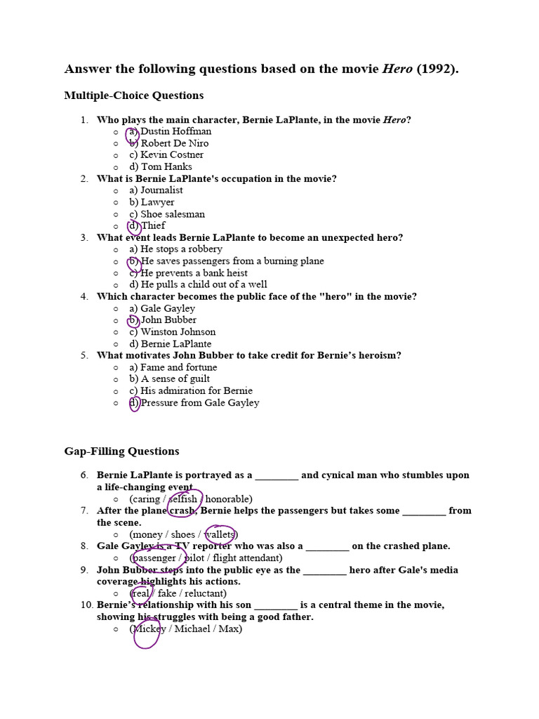 HERO 1992 movie comprehension questions | PDF