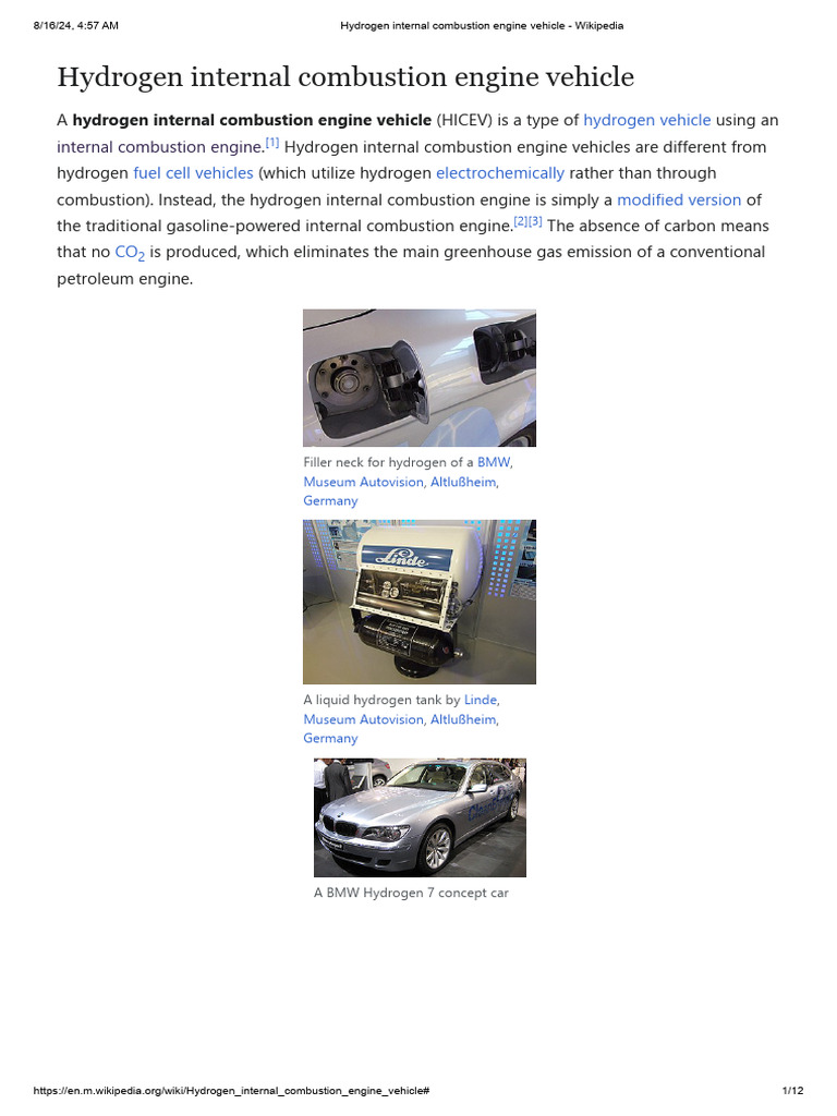 Hydrogen Internal Combustion Engine Vehicle - Wikipedia | PDF | Exhaust ...