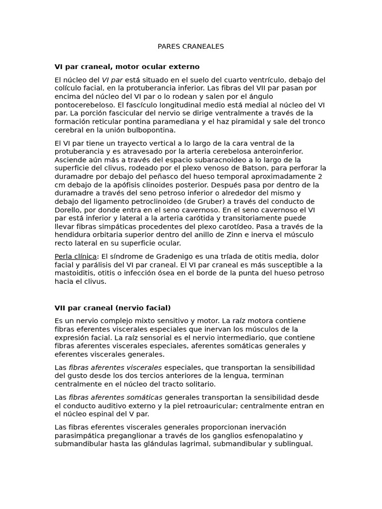 VI y VII Pares Craneales | PDF