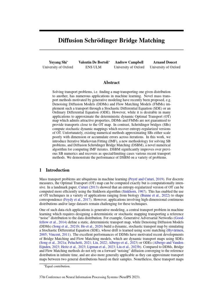 Diffusion Schrödinger Bridge Matching | PDF