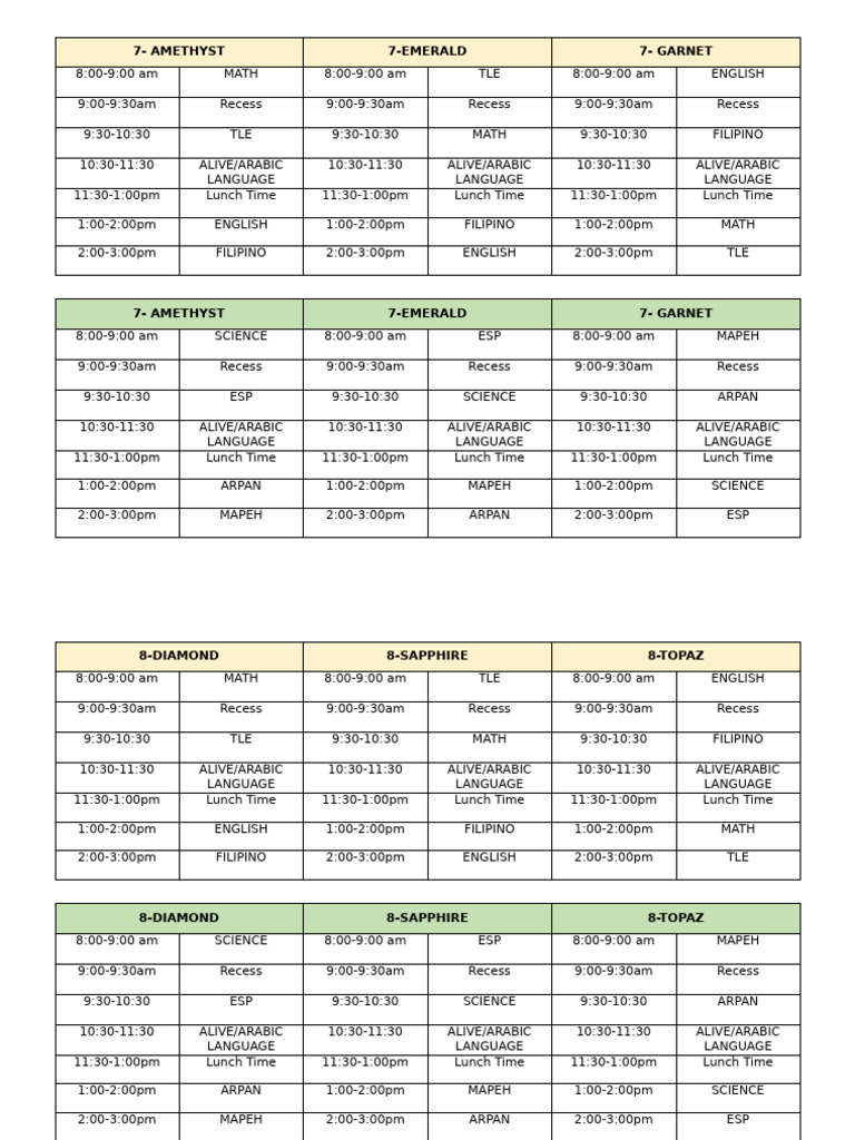 JHS 7 10 Schedule Edited | PDF