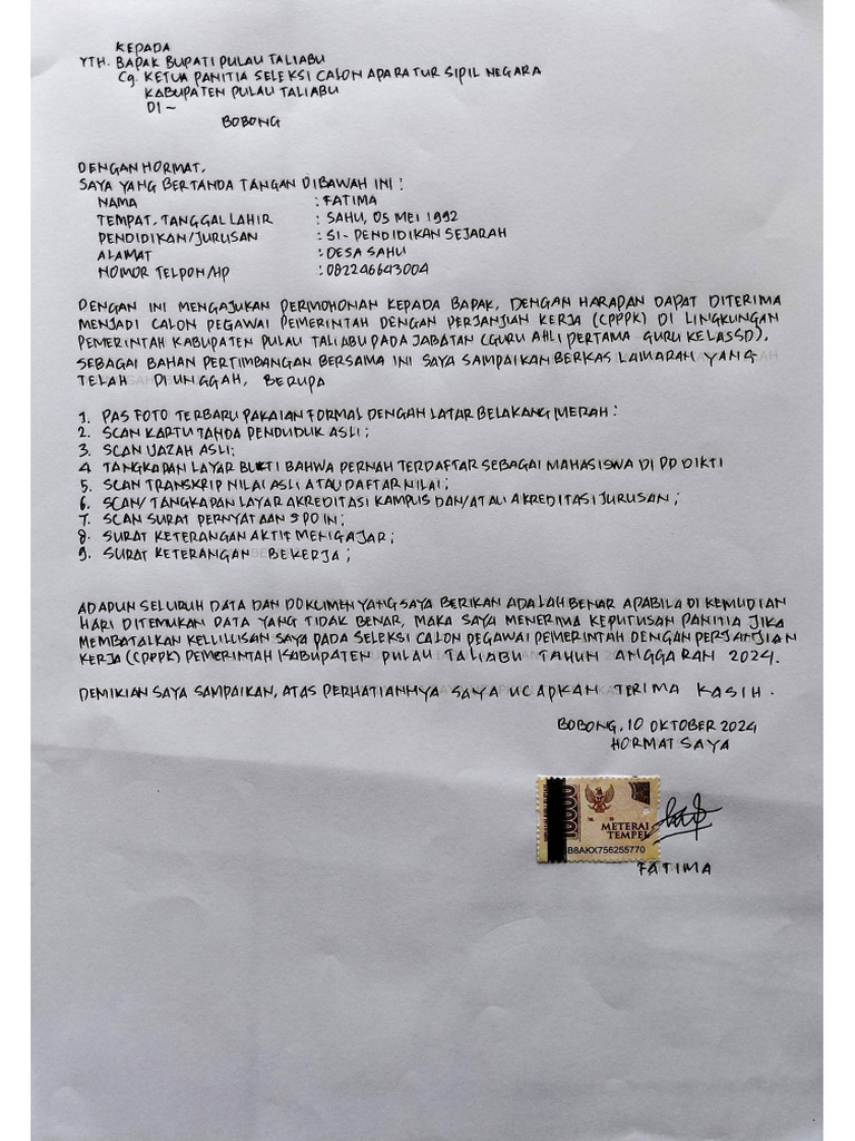 Surat Lamaran Tima (1) | PDF