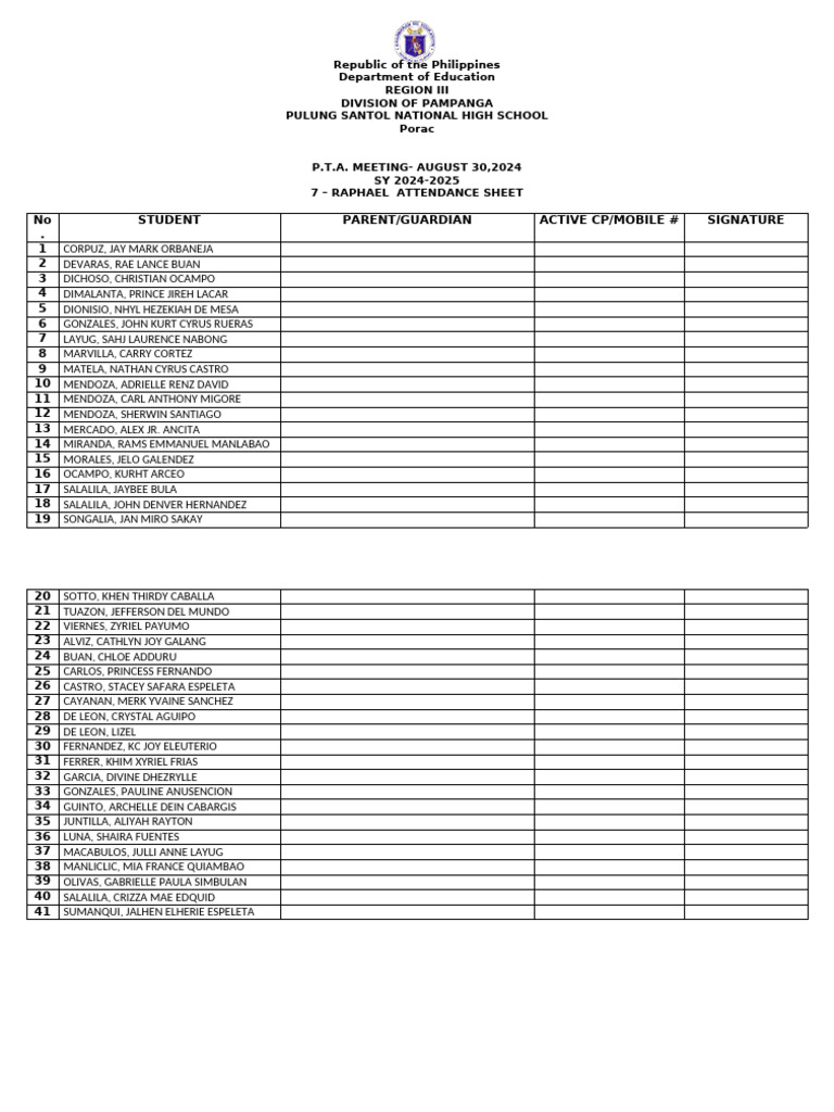 ATTENDANCE SHEET-PTA (1) | PDF