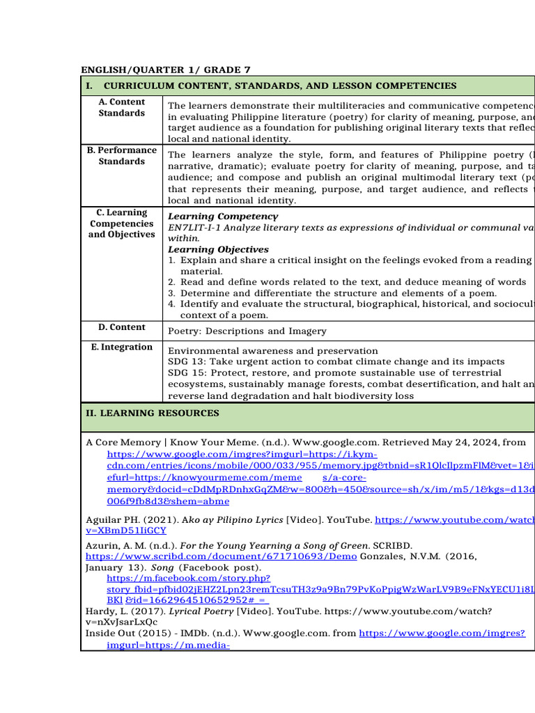 Grade7 Quarter1-Week1 | PDF