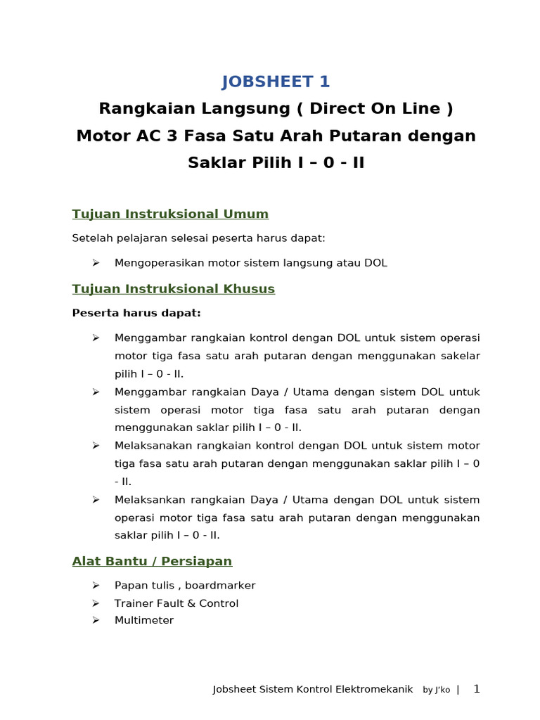 JOBSHEET Elektromekanik | PDF