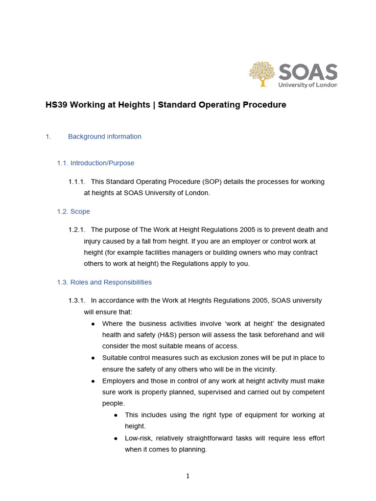 HS39 Working at Heights (SOP) - 0 | PDF