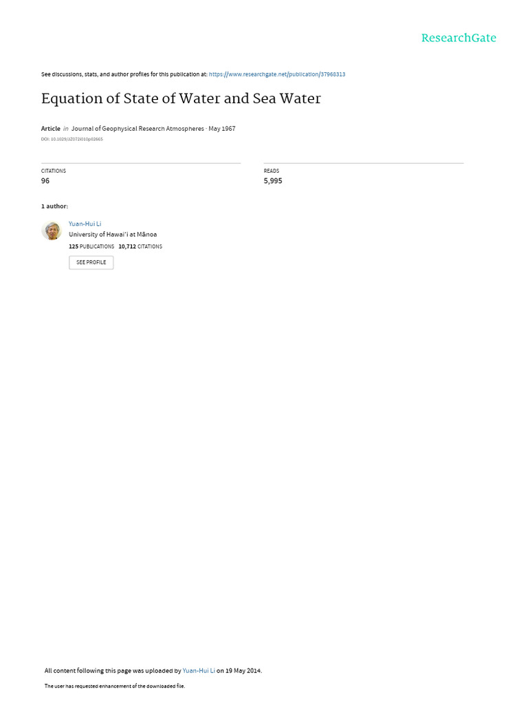 Equation of State of Water and Sea Water: Journal of Geophysical ...