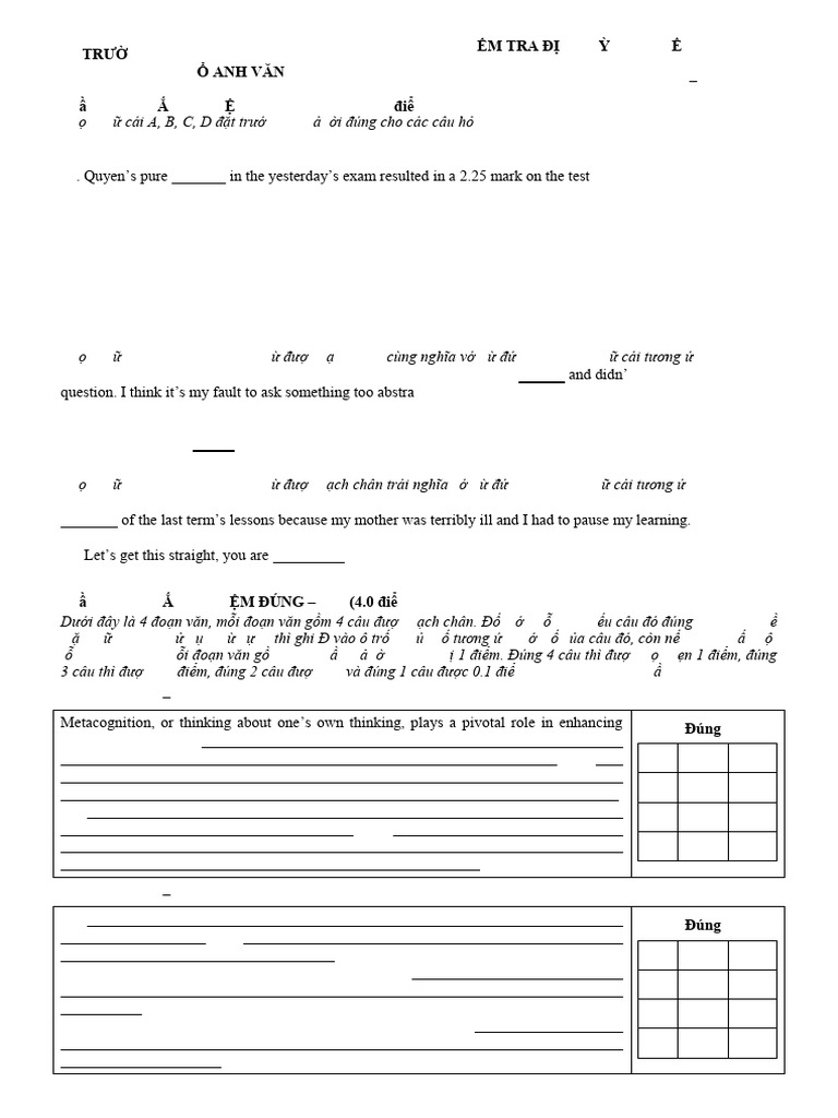 DESTINATION C1 & C2 - Unit 2 - KTRA 15P - Không Đáp Án PDF | PDF