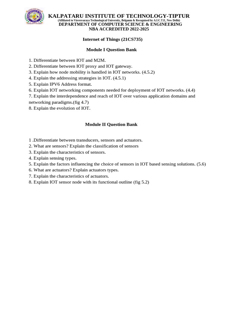 IOT Question Bank | PDF