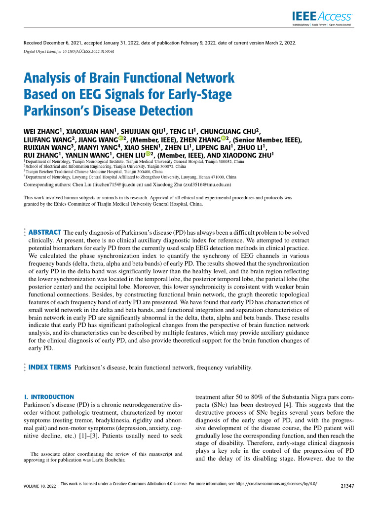 Analysis of Brain Functional Network Based On EEG Signals For Early-Stage Parkinsons Disease ...