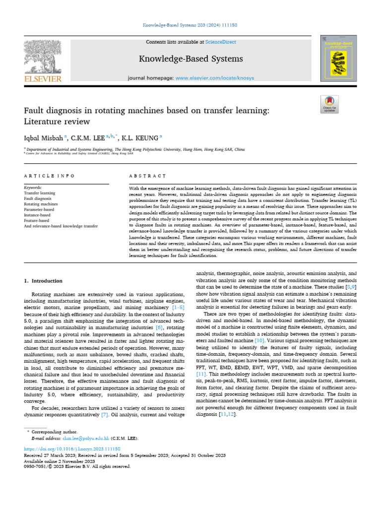 Fault Diagnosis in Rotating Machines Based On Transfer - 2024 - Knowledge Based | PDF