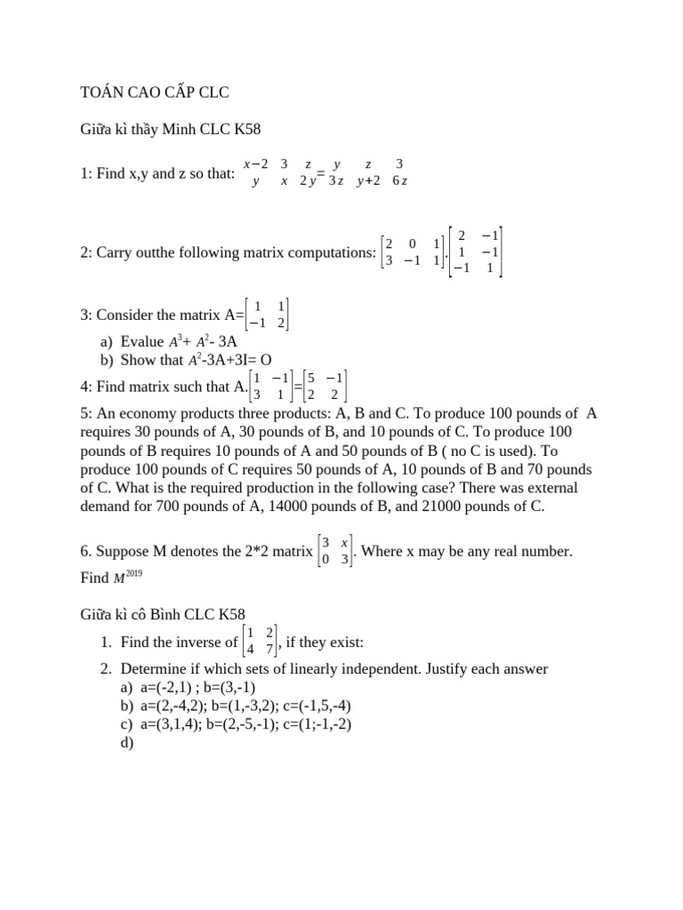 TOÁN CAO CẤP CLC | PDF