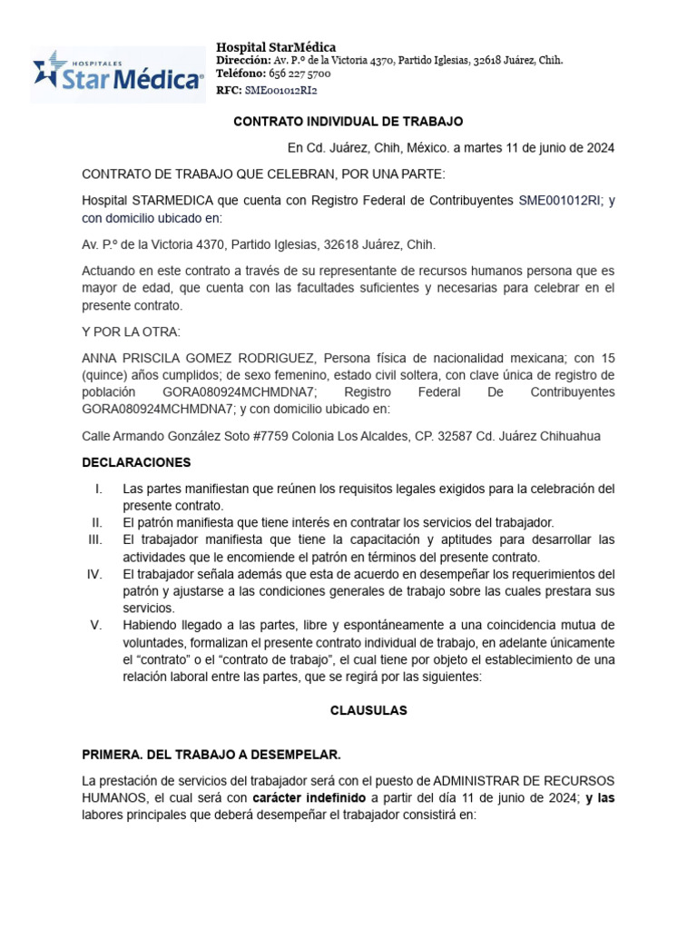 CONTRATO INDIVIDUAL DE TRABAJOa | PDF