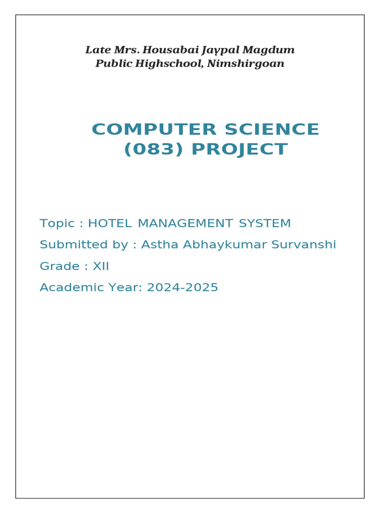Hotel Management Project | PDF | Computer Architecture | Computers