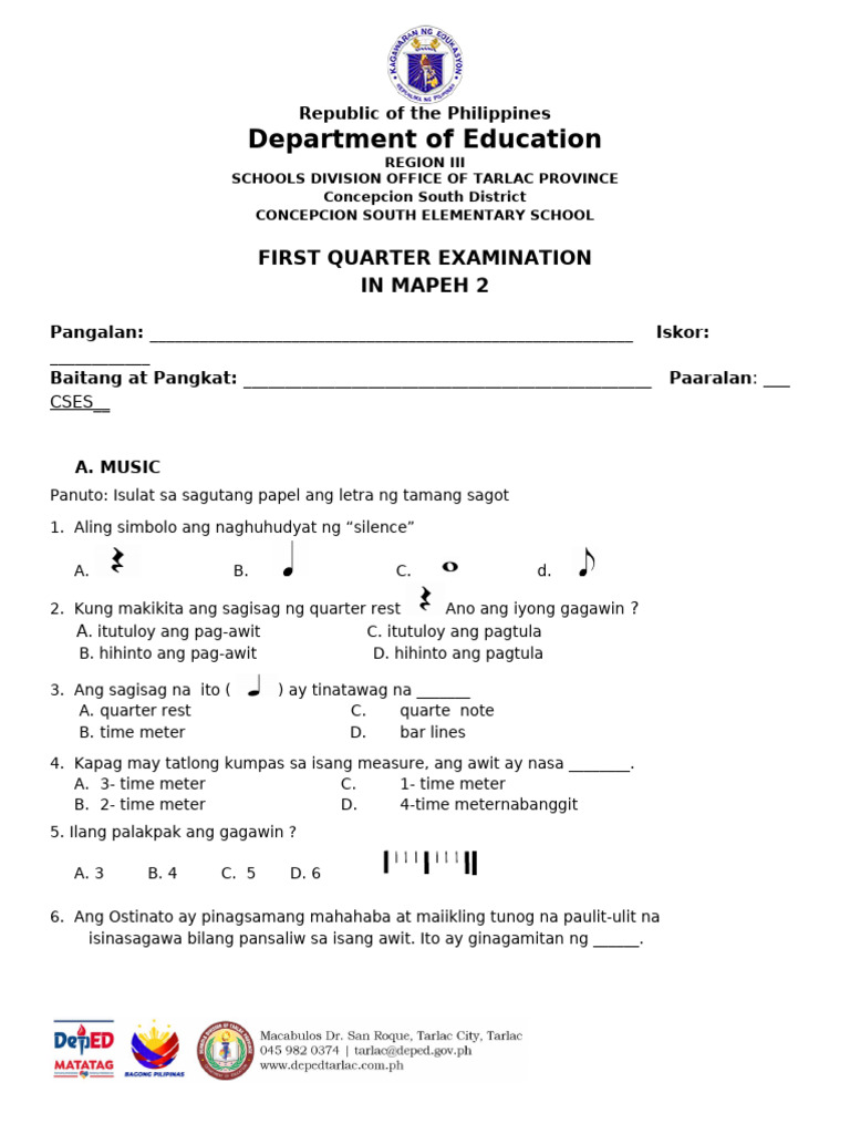 1q Test Questions Mapeh | PDF | Cuisine | Foods