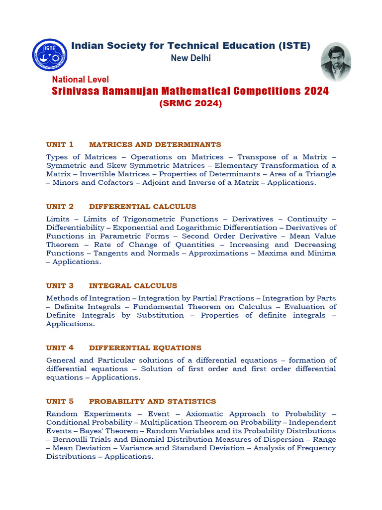 ISTE National Level SRMC 2024 Syllabus Engineering | PDF