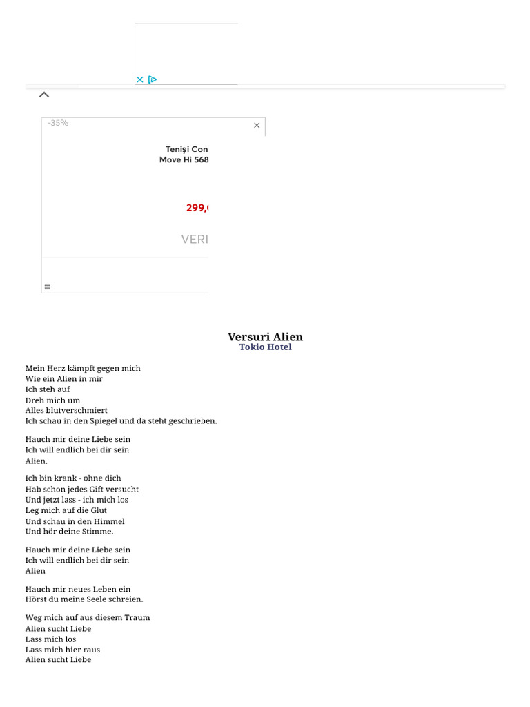 Alien - Versuri Tokio Hotel | PDF