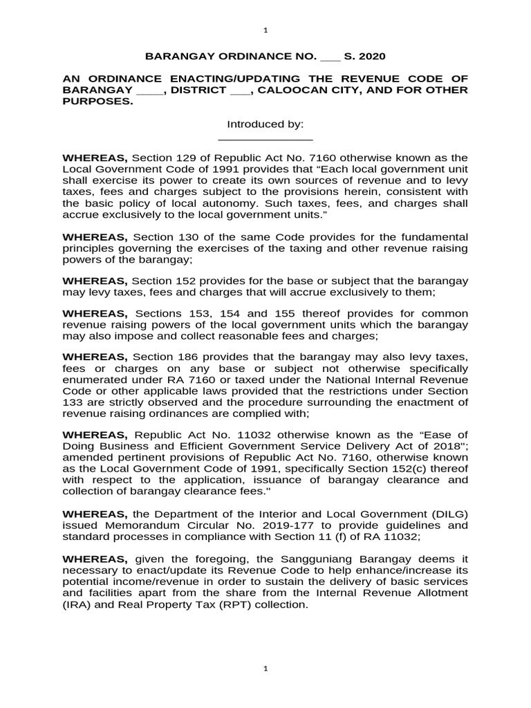 Template Barangay Revenue Code Latesrt Revision | PDF