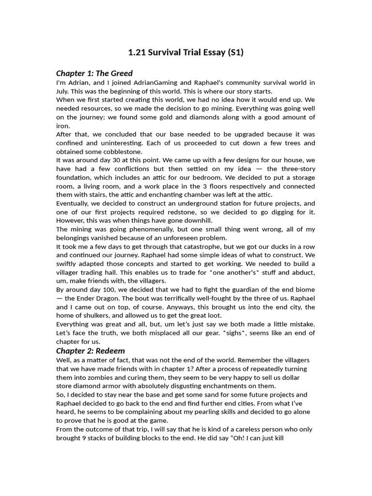 1.21 Survival Trial Essay | PDF