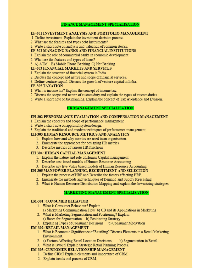MBA 3rd Semester Finance & HR Subjects | PDF | Customer Relationship ...