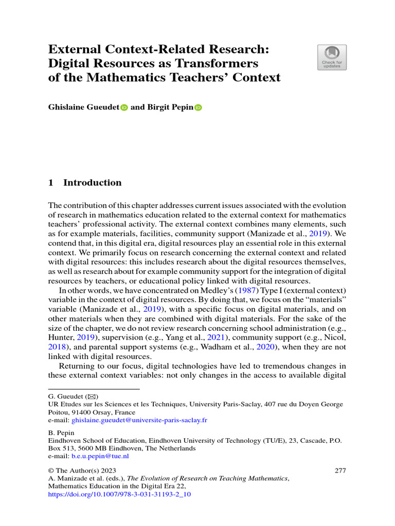 External Context-Related Research: Digital Resources As Transformers of The Mathematics Teachers ...