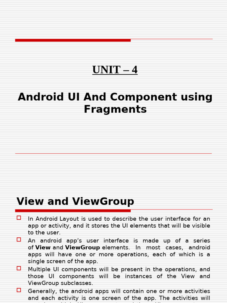 Unit - 4 Android UI and Component Using Fragments | PDF
