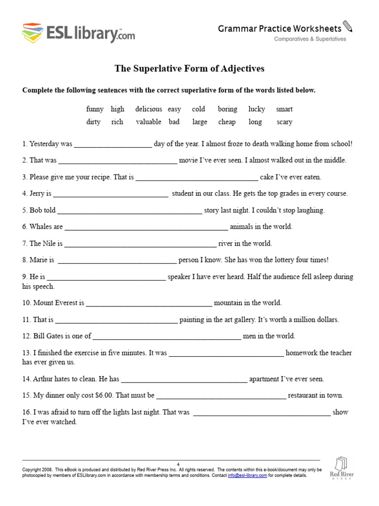 02 Comparatives Superlatives Worksheet 5275 | PDF