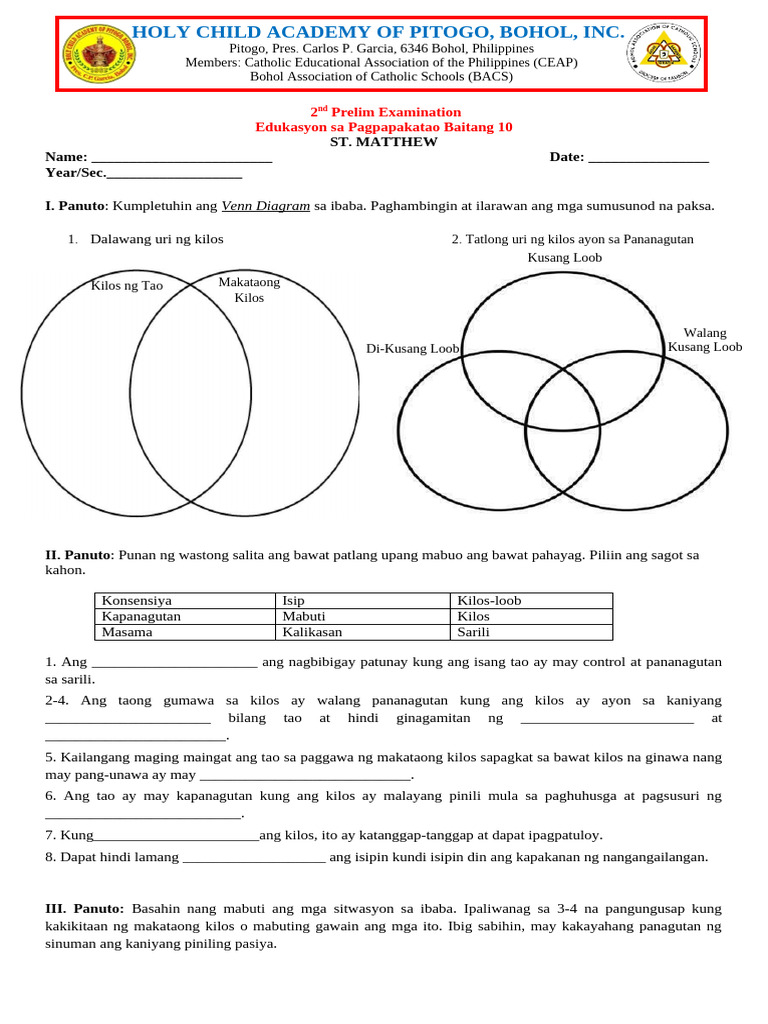 ESP 9 2nd Prelim Exam | PDF