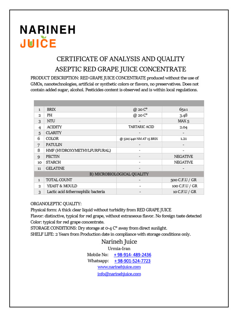 Red Grape Juice Concentrate | PDF