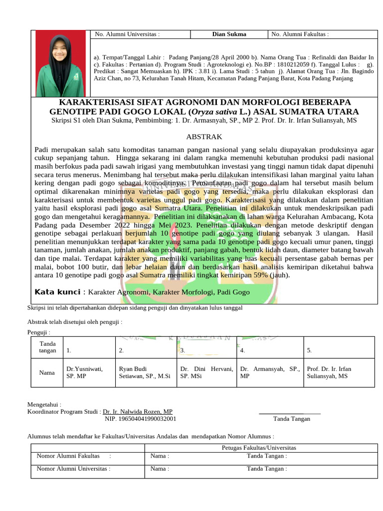 Abstrak Karakterisasi Padi Gogo | PDF
