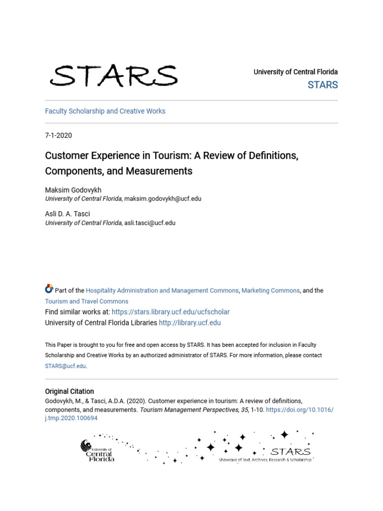 Customer Experience in Tourism - A Review of Definitions Componen | PDF