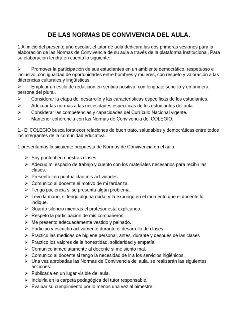 Normas de Convivencia Del Aula | PDF