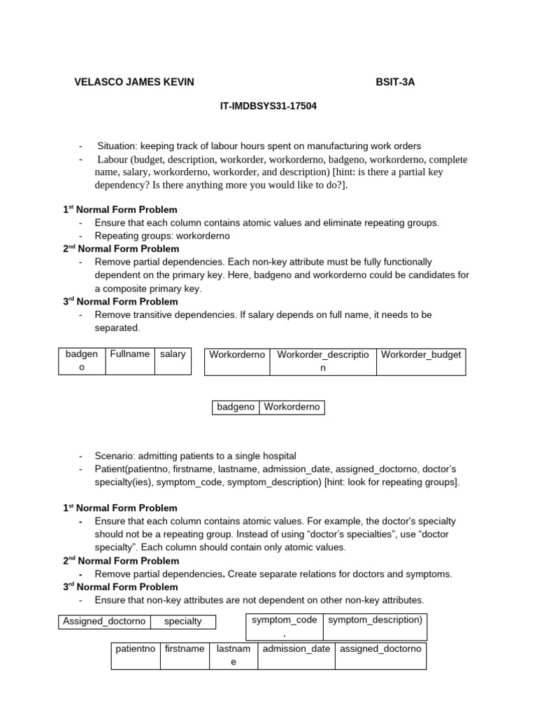Database Normalization Velasco James Kevin | PDF
