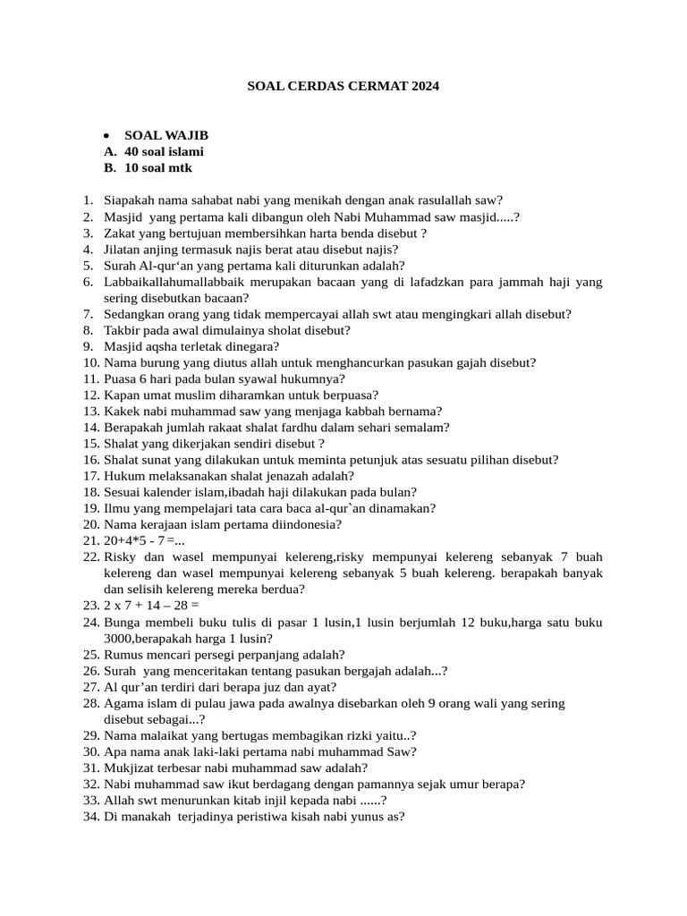 Soal Cerdas Cermat 2024 | PDF