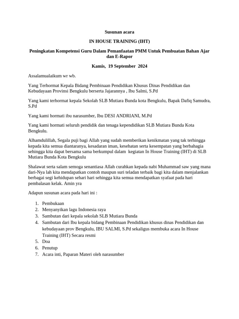 Susunan Acara Besok IHT | PDF