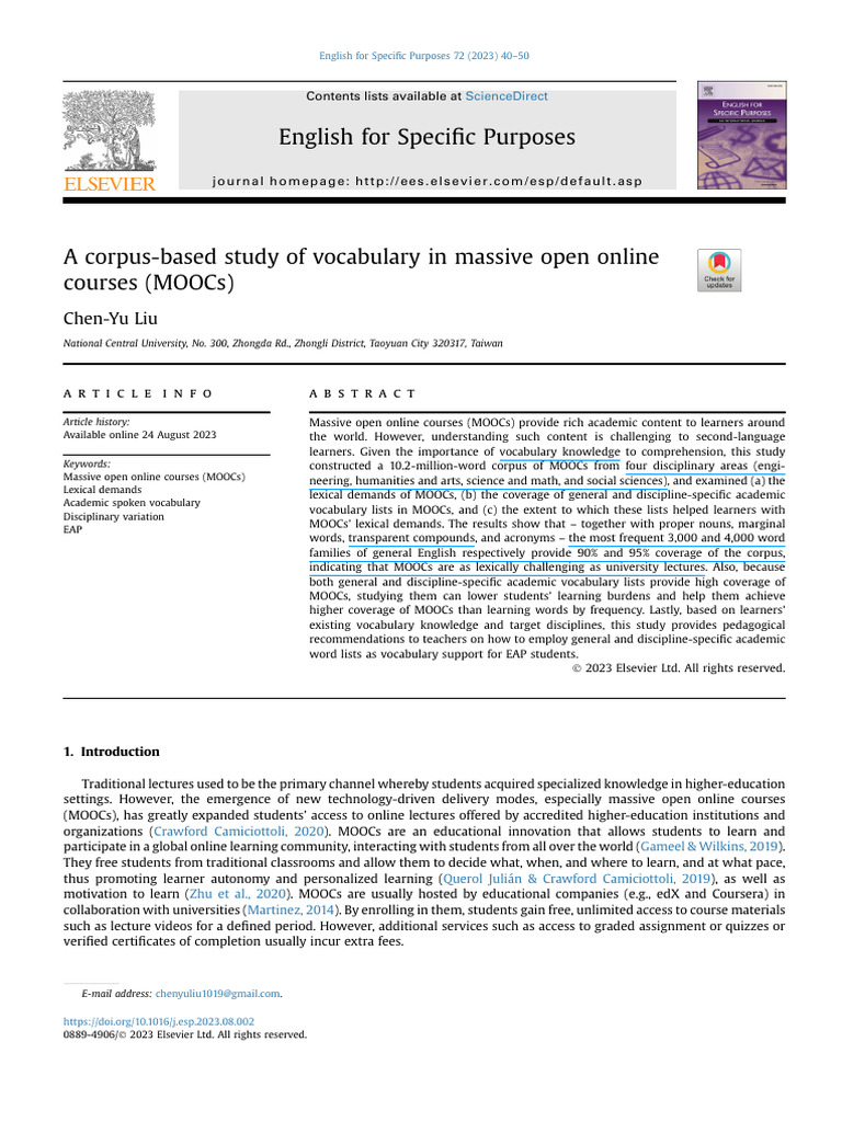 A Corpus-Based Study of Vocabulary in Massive Open Online | PDF ...