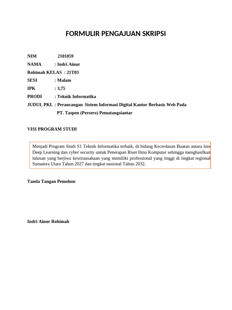 FORMULIR PENGAJUAN SKRIPSI Tahun 2023 Perbaikan | PDF