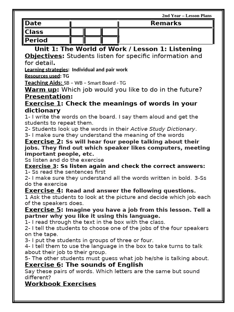 Lesson notes 2nd year | PDF