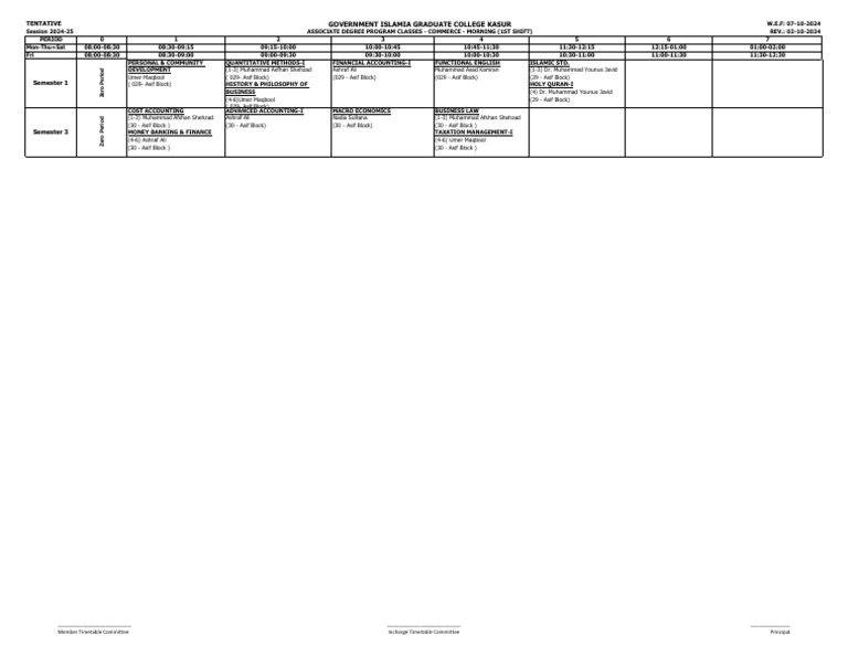 ADP Commerce TimeTable 2024 25 | PDF