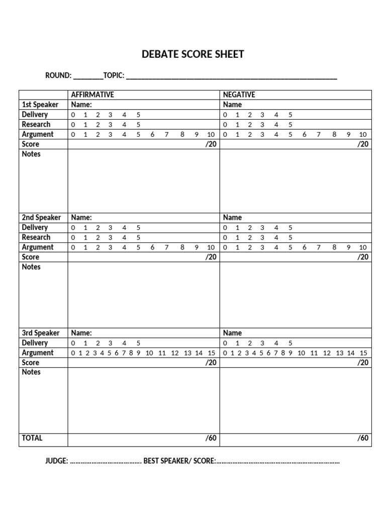 Debate Score Sheet | PDF
