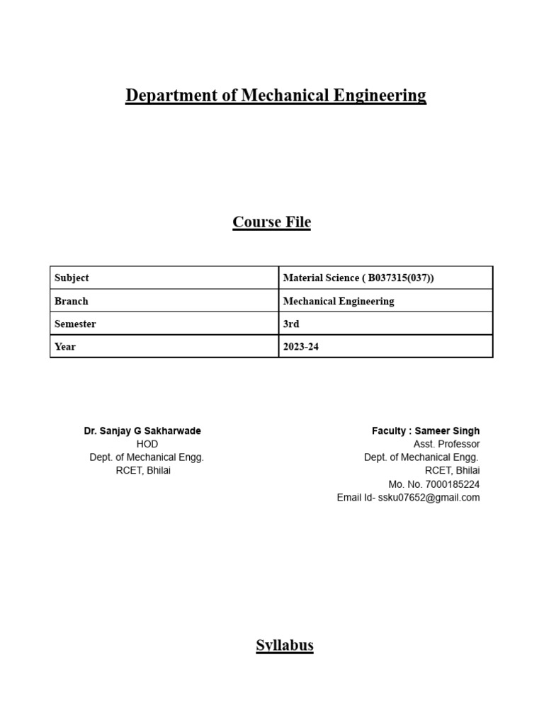 Syllabus Csvtu Material Science | PDF