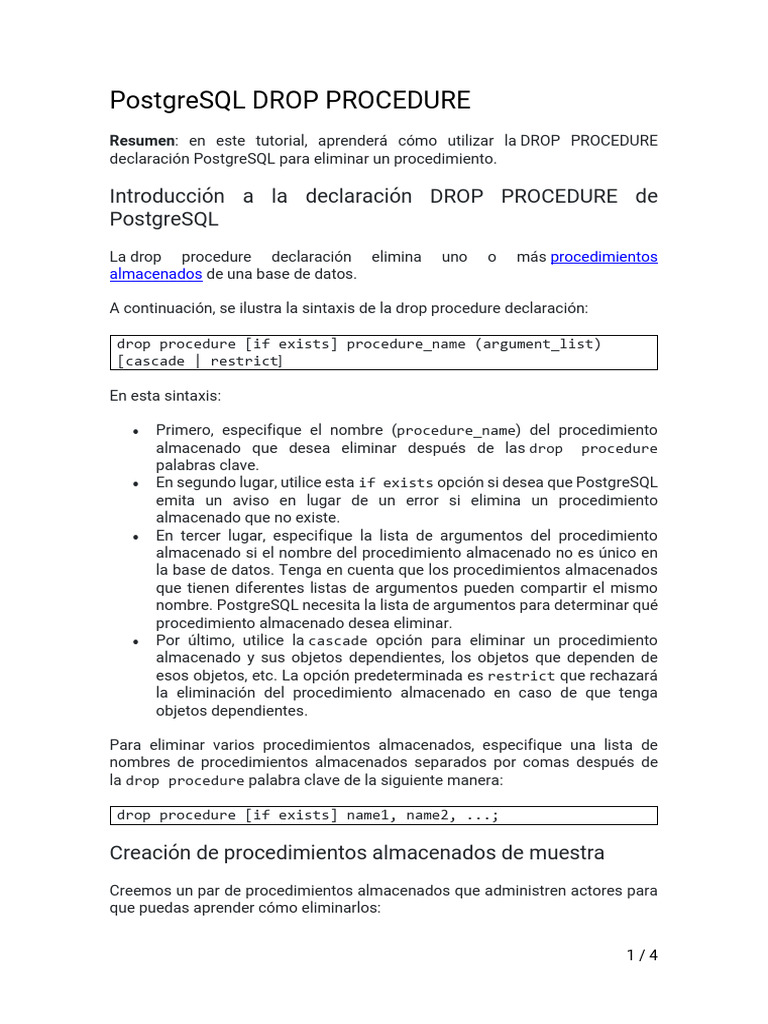 Apunte-Postgresql Drop Procedure | PDF
