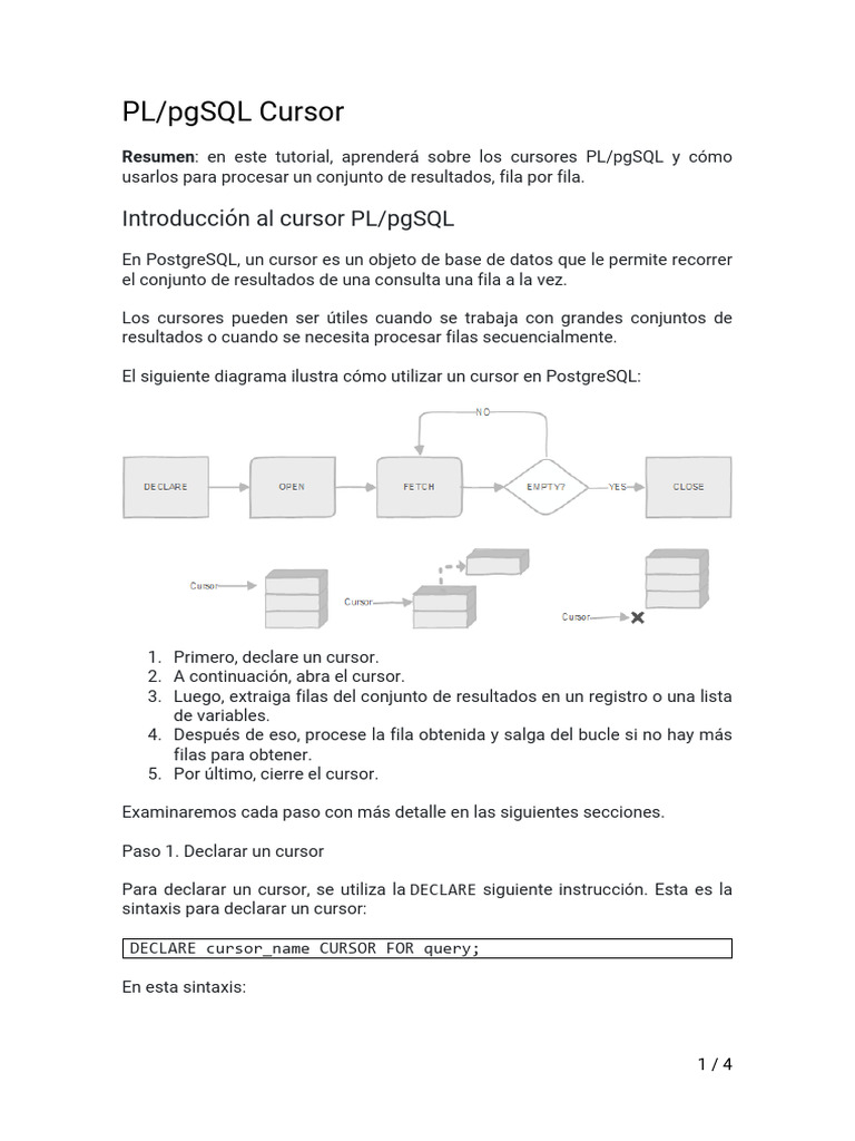 Apunte PLPGSQL Cursor | PDF