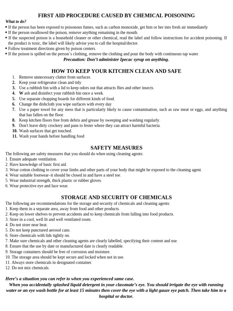 FIRST AID PROCEDURE CAUSED BY CHEMICAL POISONING | PDF