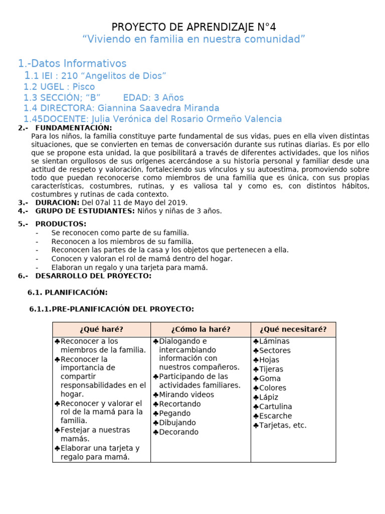 Proyecto de Aprendizaje: Familia y Comunidad | PDF | Las emociones ...