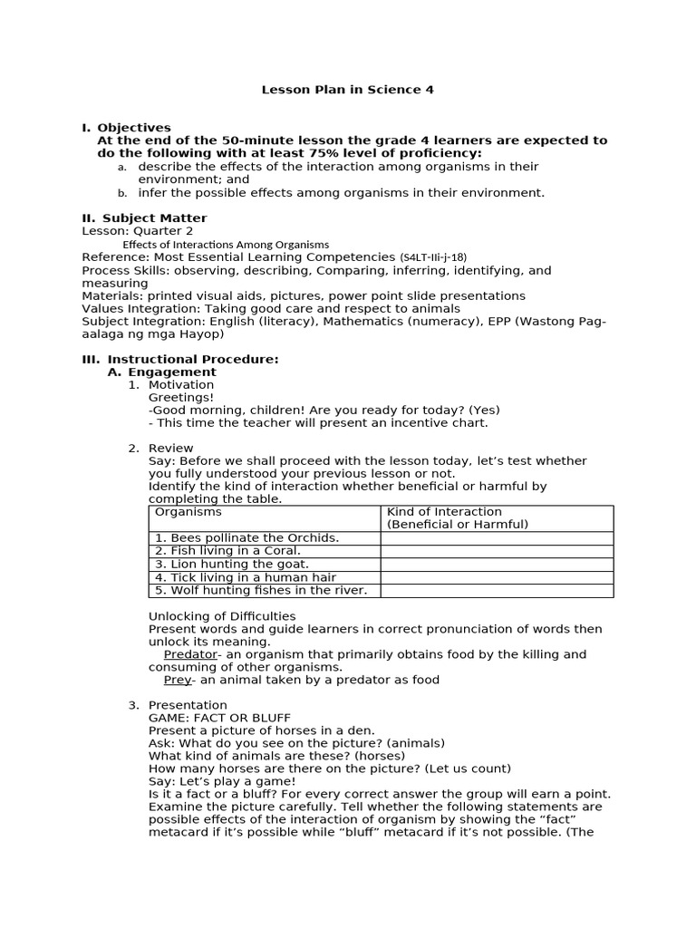 Lesson Plan in Science 4 | PDF