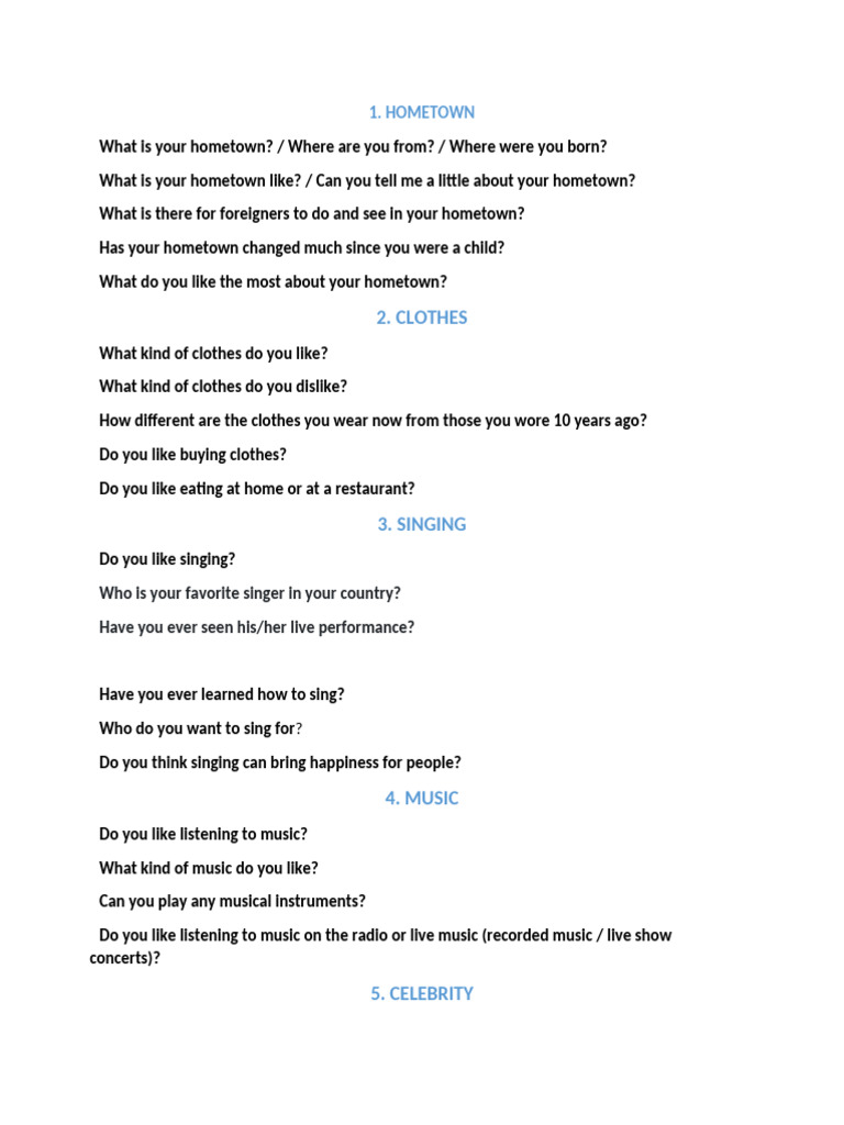 câu hỏi vstep speaking part 1 | PDF