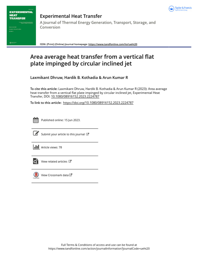 Area Average Heat Transfer From A Vertical Flat Plate Impinged by | PDF