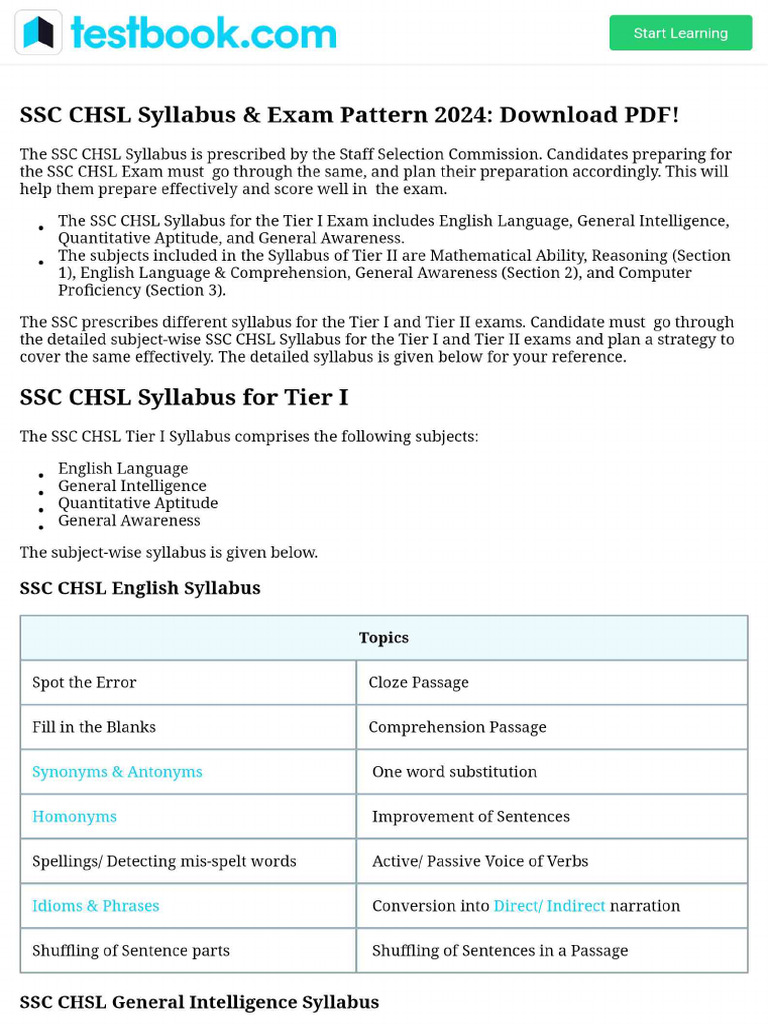 SSC CHSL Syllabus & Exam Pattern 2024 - Download PDF! | PDF